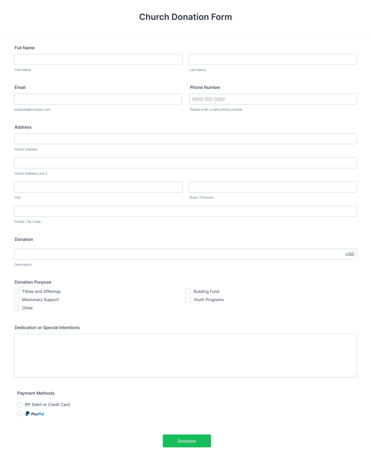 PayPal Church Donation Form Template | Jotform