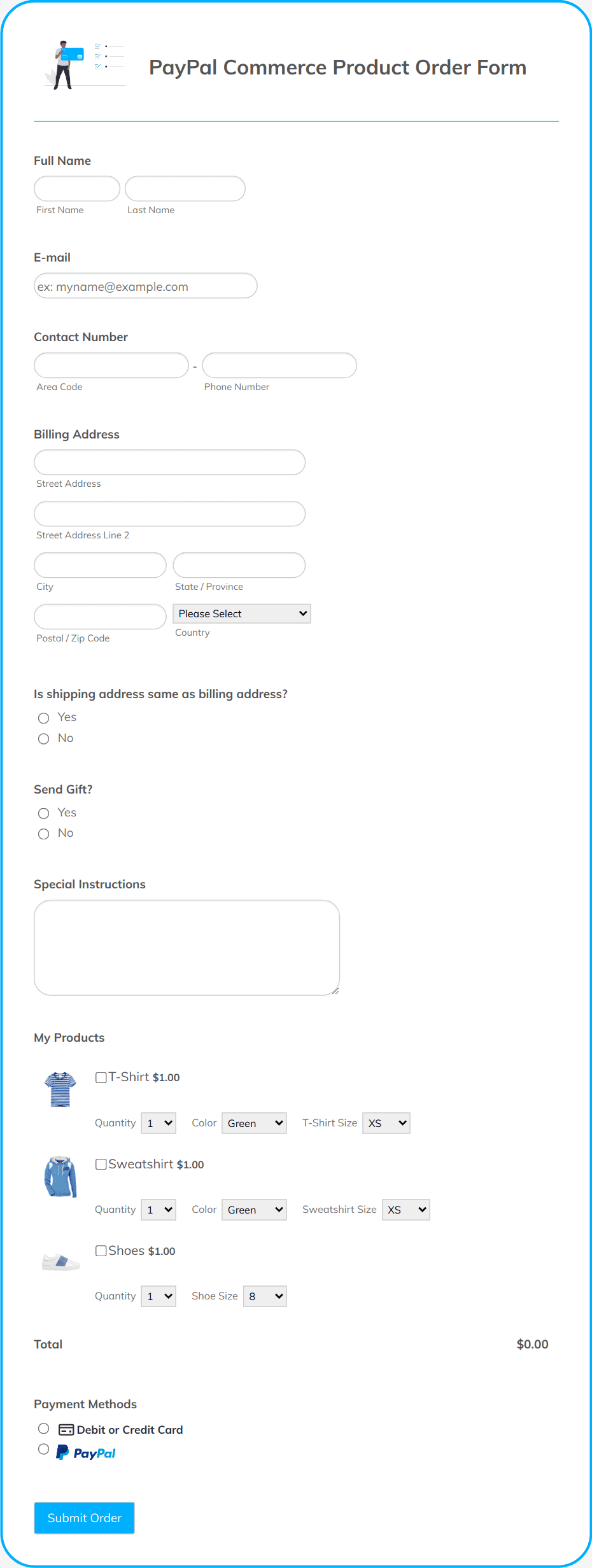 PayPal Business Product Order Form Template | Jotform