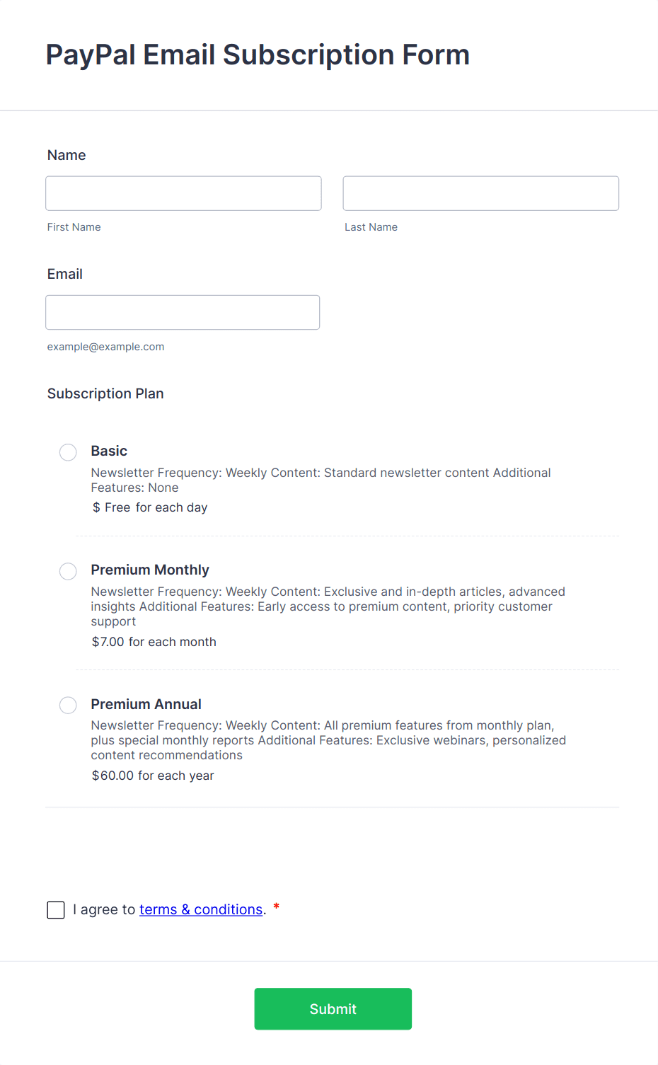 PayPal Email Subscription Form Template | Jotform