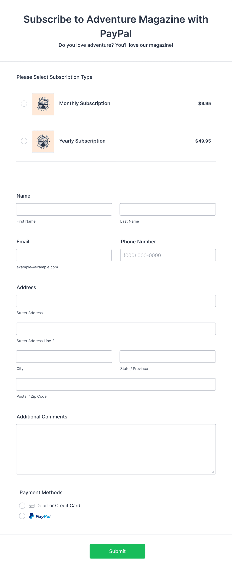 PayPal Magazine Subscription Form Template | Jotform