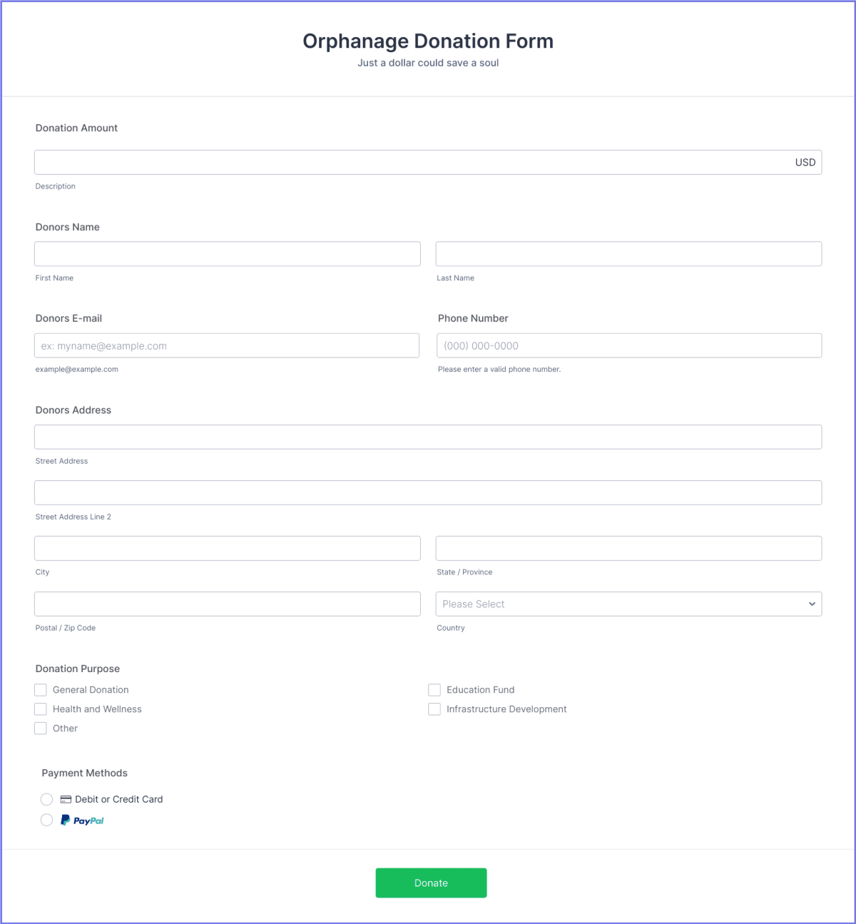 PayPal Orphanage Donation Form Template | Jotform