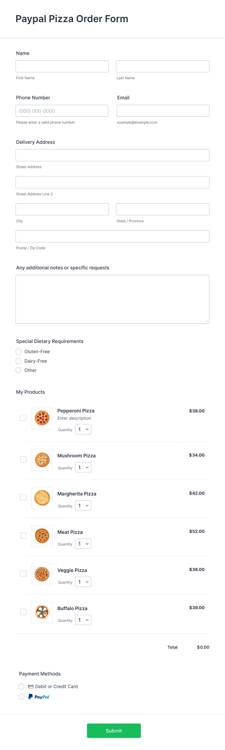 Paypal Pizza Order Form Template | Jotform