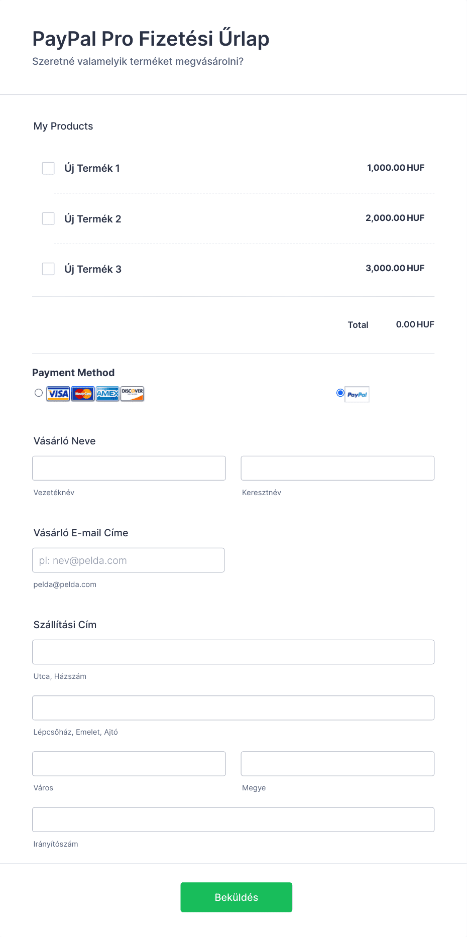 PayPal Pro Fizetési Űrlap Form Template | Jotform
