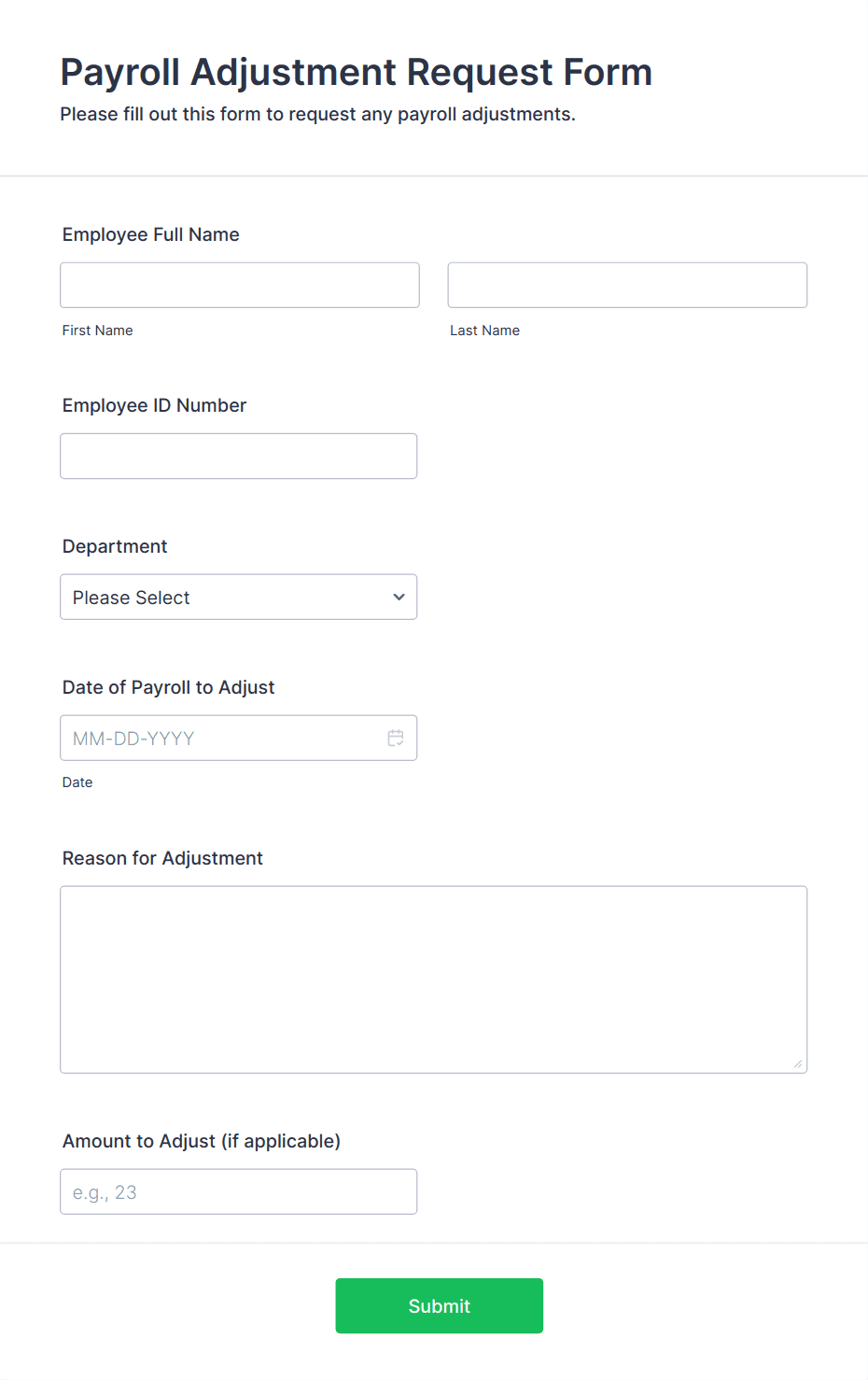 Payroll Adjustment Request Form Template | Jotform