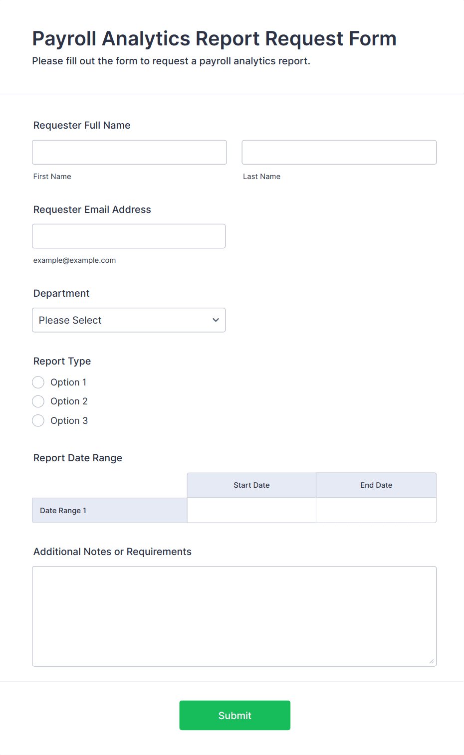 Payroll Analytics Report Request Form Template | Jotform