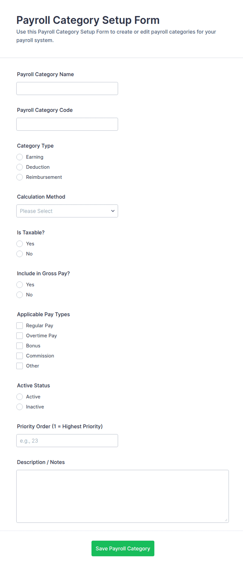 Payroll Category Setup Form Template | Jotform