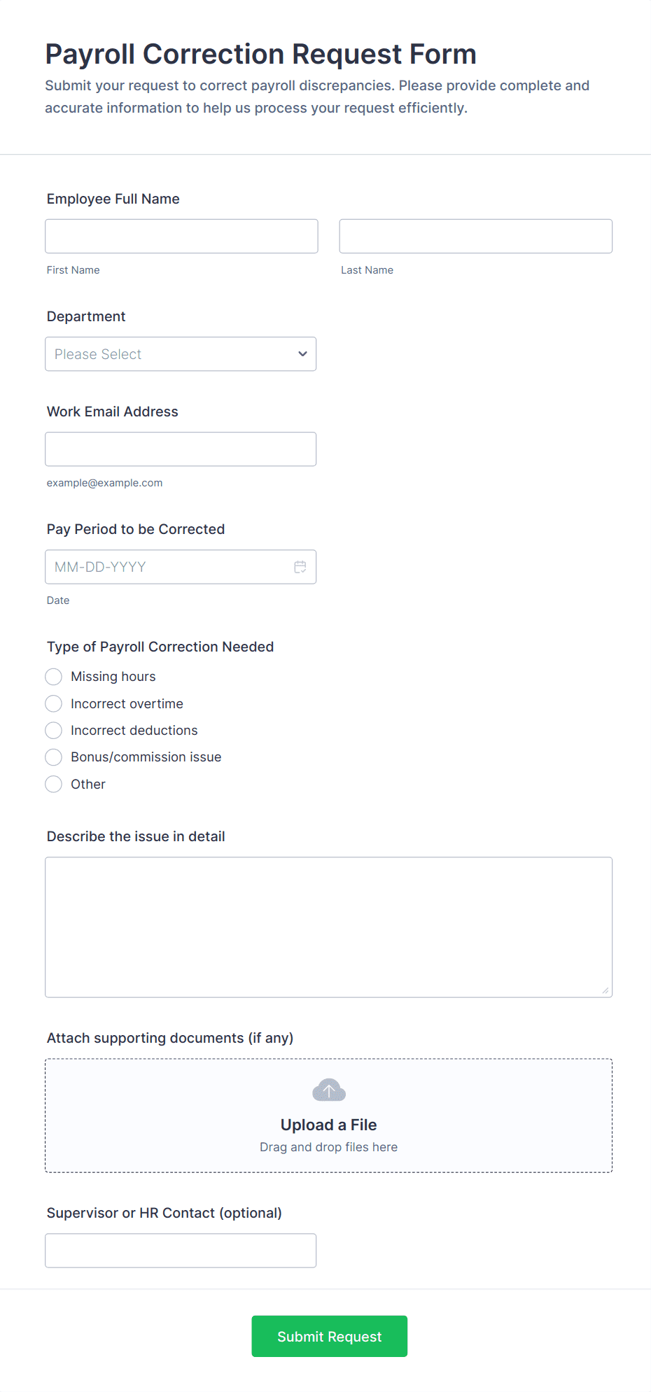 Payroll Correction Request Form Template | Jotform