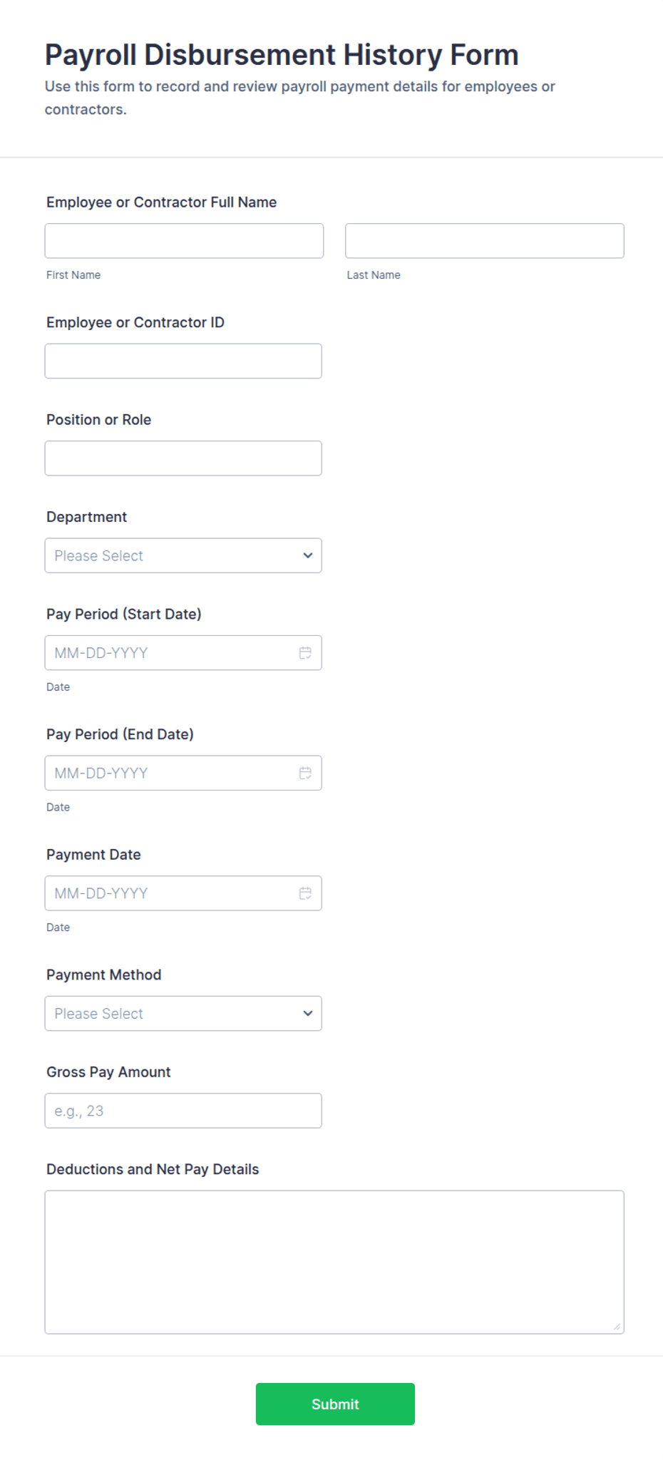 Payroll Disbursement History Form Template | Jotform