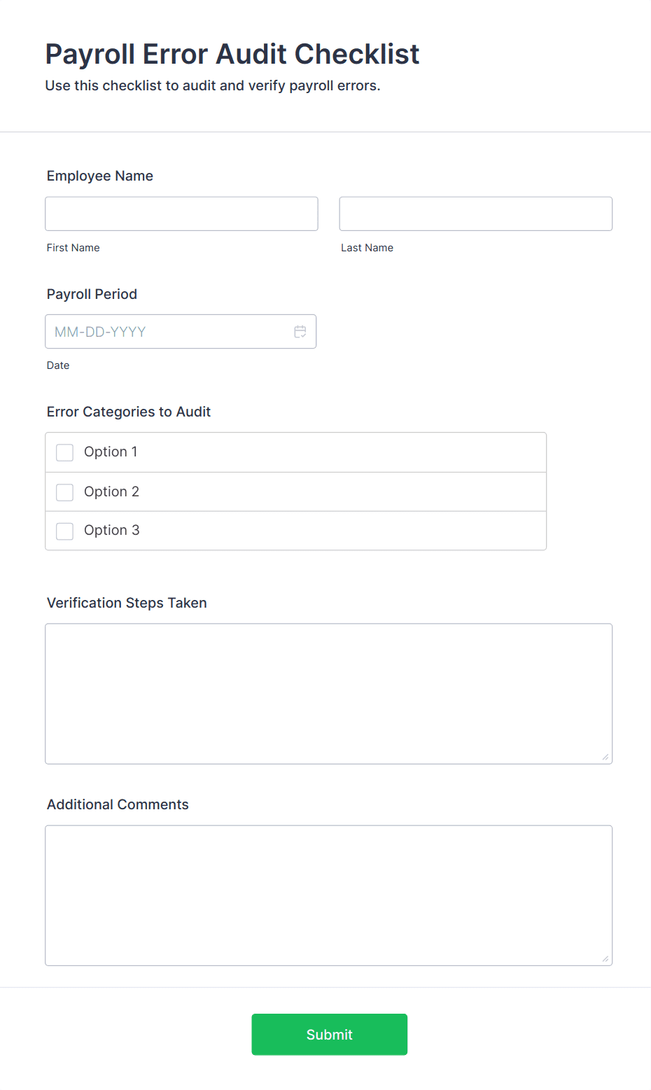 Payroll Error Audit Checklist Form Template | Jotform