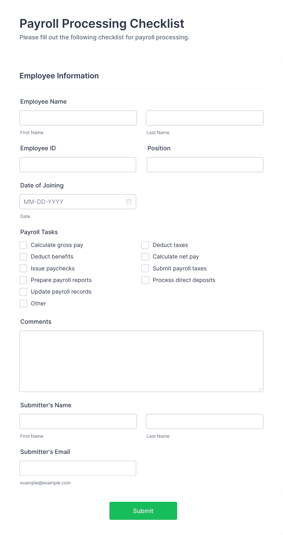 Payroll Processing Checklist Form Template | Jotform