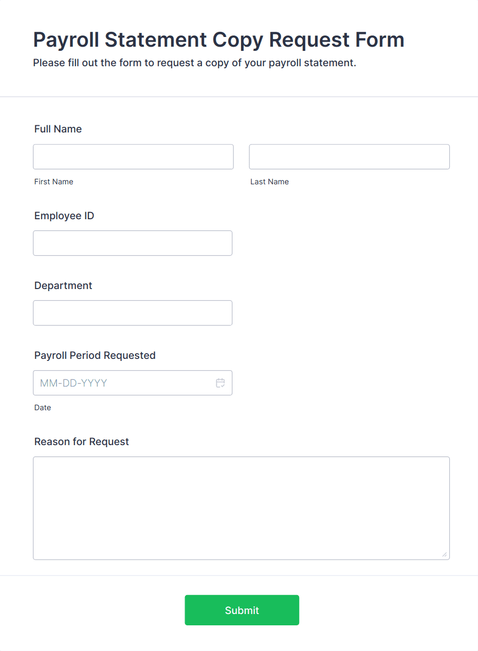 Payroll Statement Copy Request Form Template | Jotform