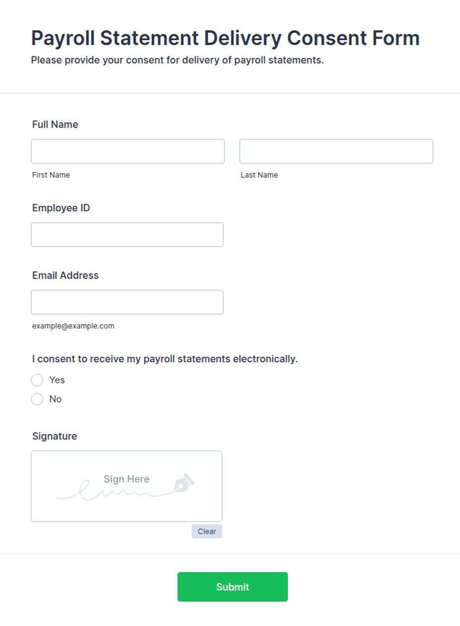 Payroll Statement Delivery Consent Form Template | Jotform