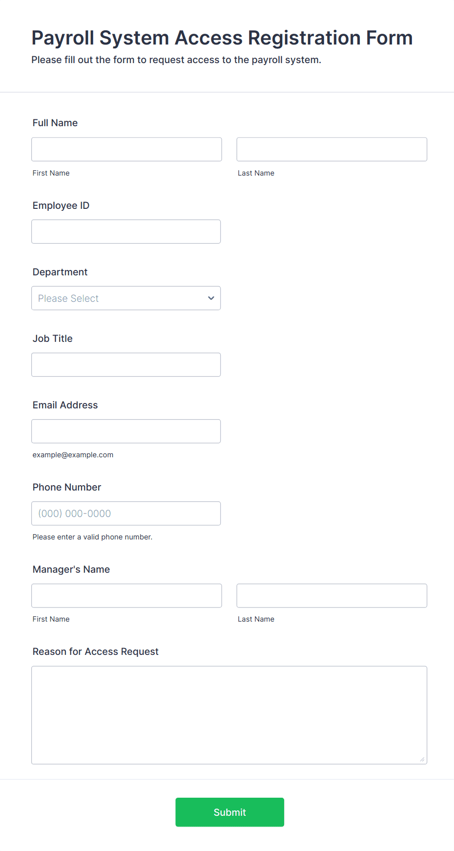 Payroll System Access Registration Form Template | Jotform