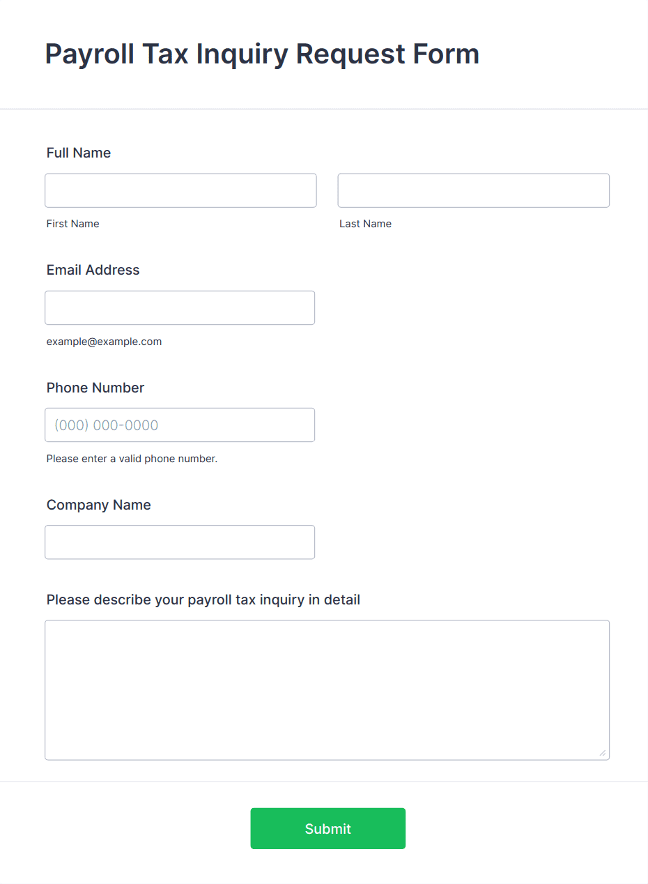 Payroll Tax Inquiry Request Form Template | Jotform