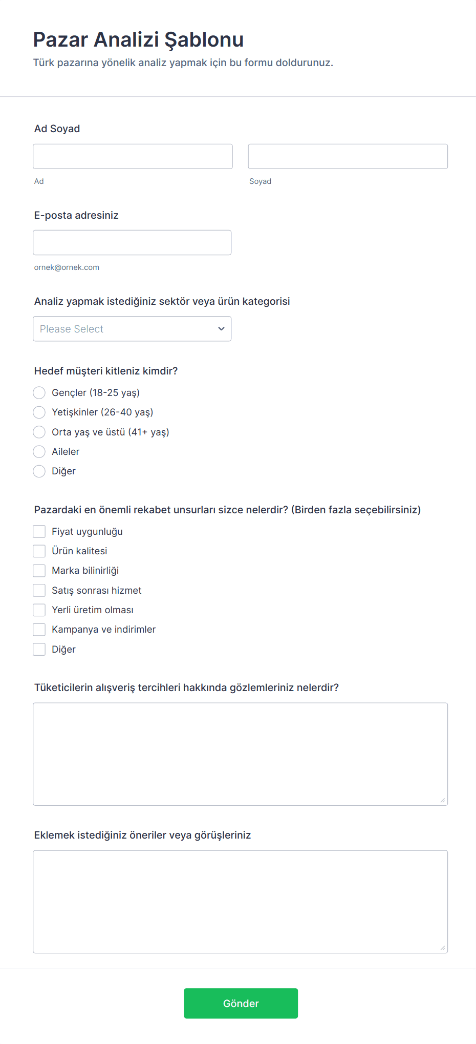 Pazar Analizi Form Şablonu | Jotform