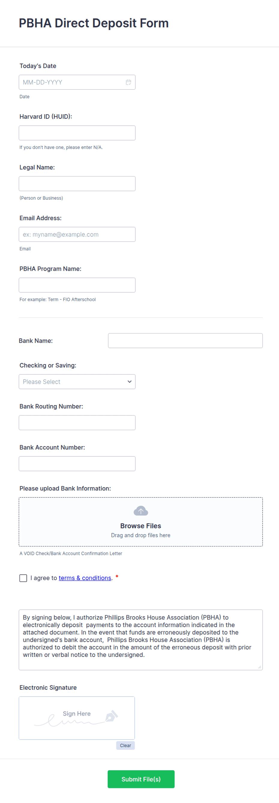 PBHA Direct Deposit Form Template | Jotform