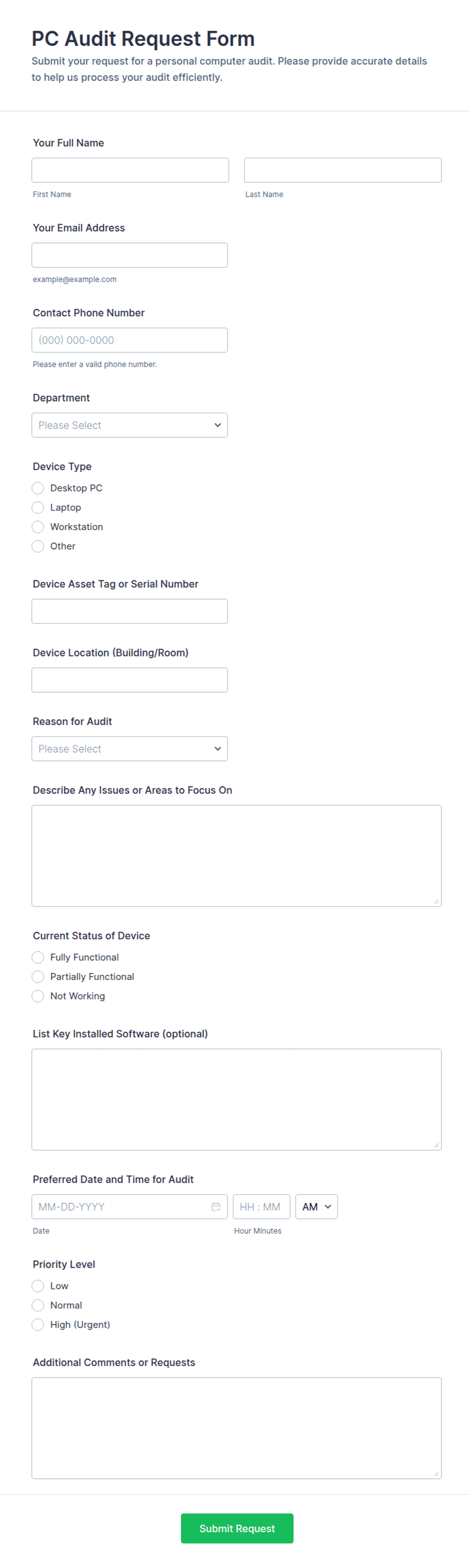 PC Audit Request Form Template | Jotform