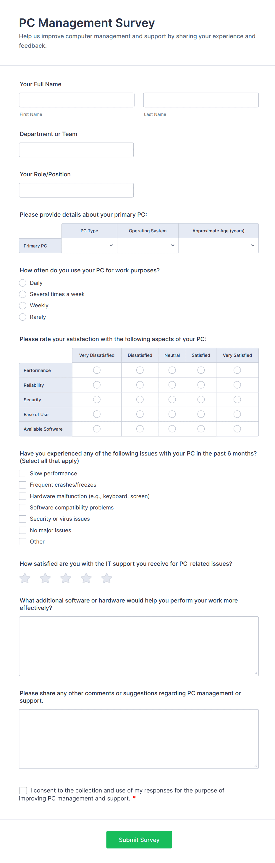 PC Management Survey Form Template | Jotform