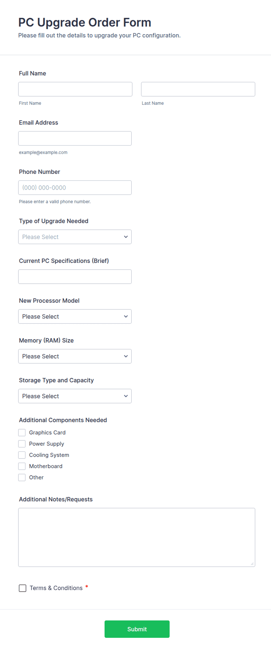 PC Upgrade Order Form Template | Jotform