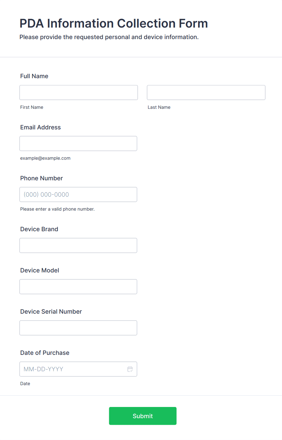 PDA Information Collection Form Template | Jotform