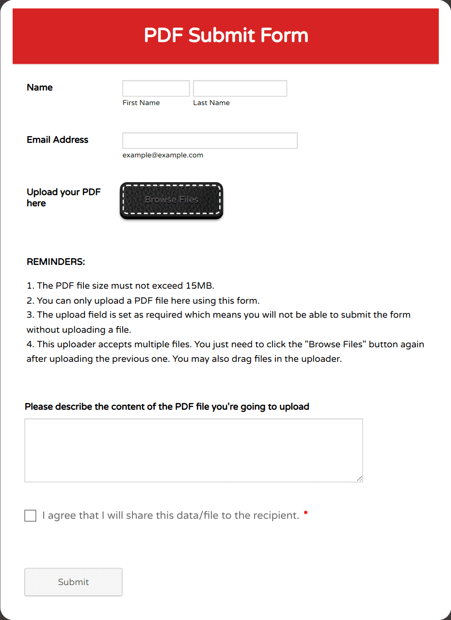 PDF Submit Form Template | Jotform