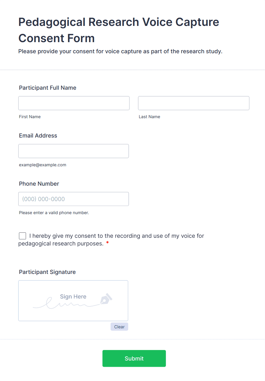 Pedagogical Research Voice Capture Consent Form Template | Jotform