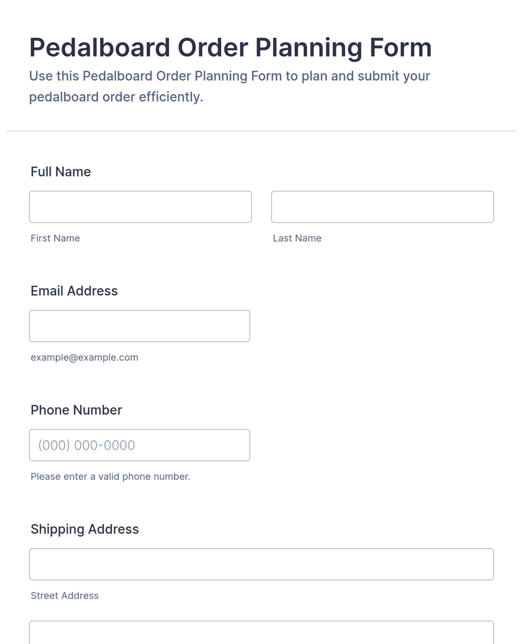 Pedalboard Order Planning Form Template | Jotform
