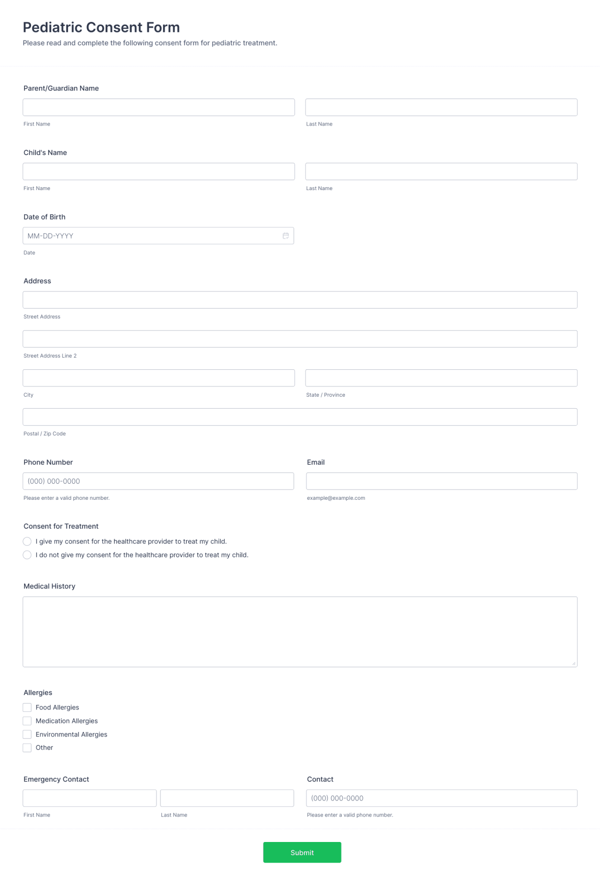 Pediatric Consent Form Template | Jotform