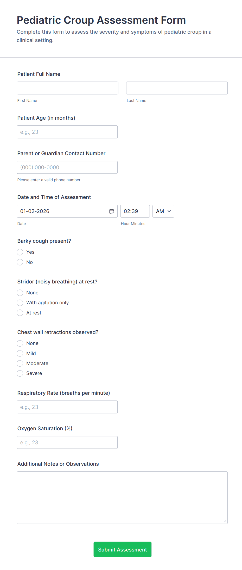 Pediatric Croup Assessment Form Template | Jotform