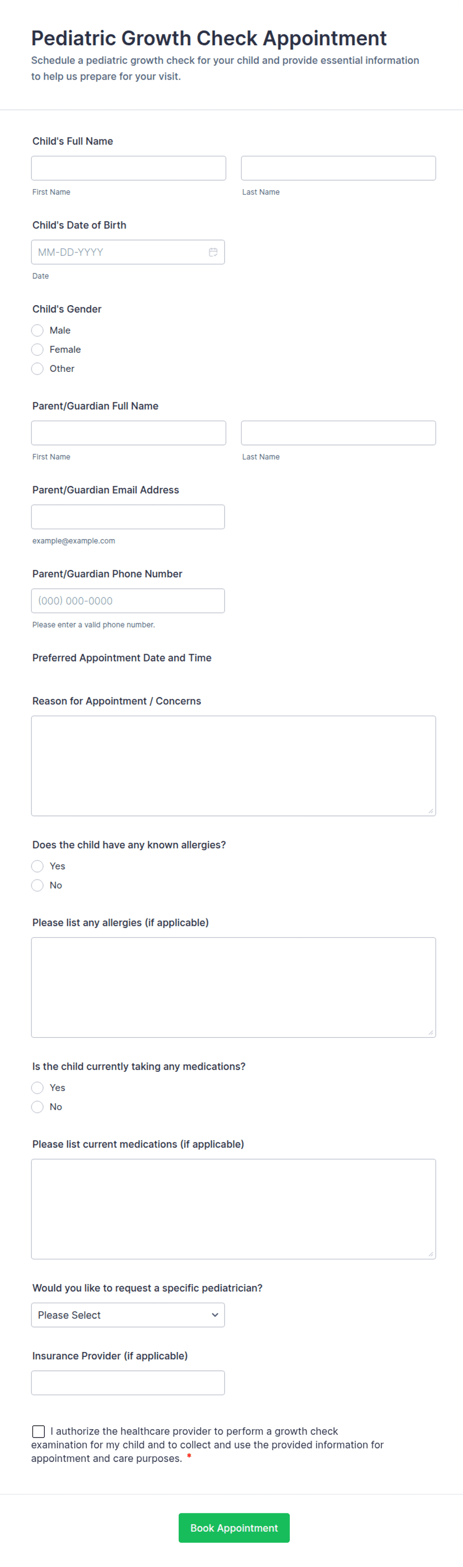 Pediatric Growth Check Appointment Form Template | Jotform