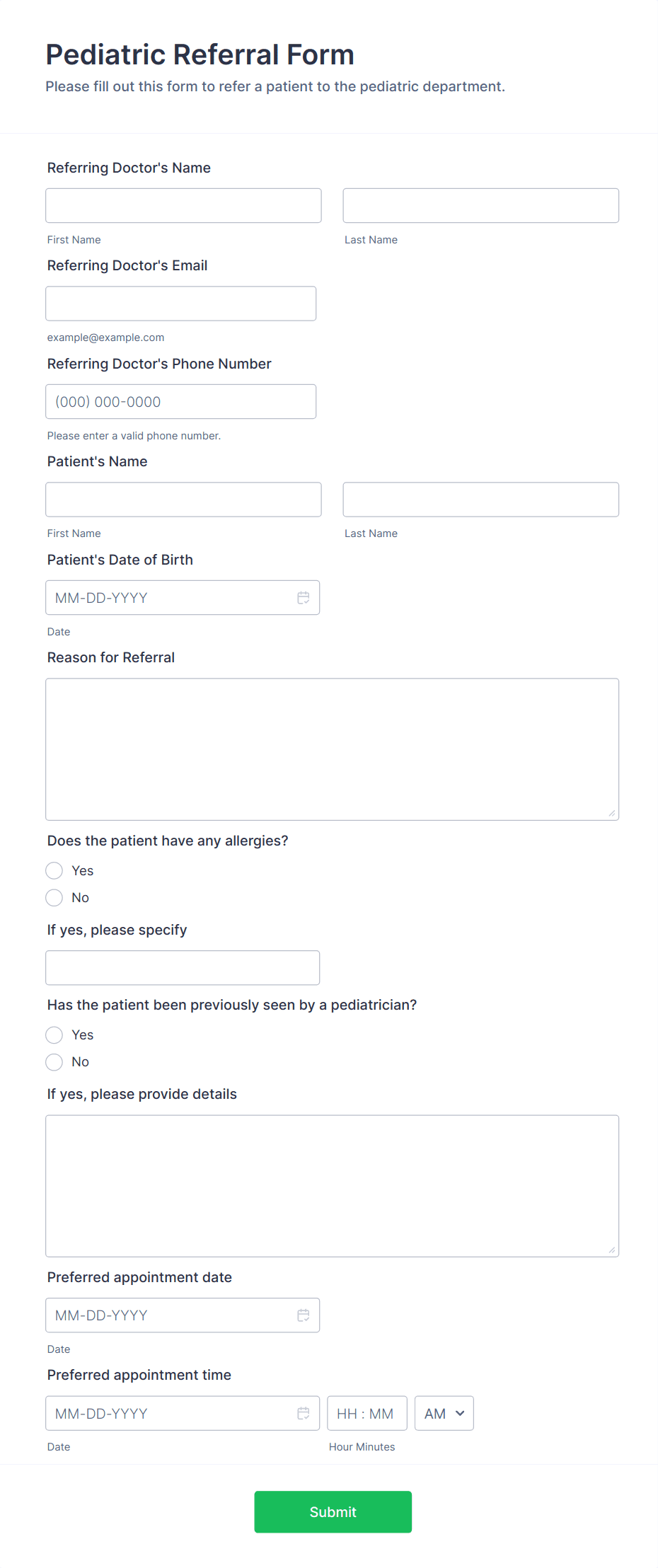 Pediatric Referral Form Template | Jotform