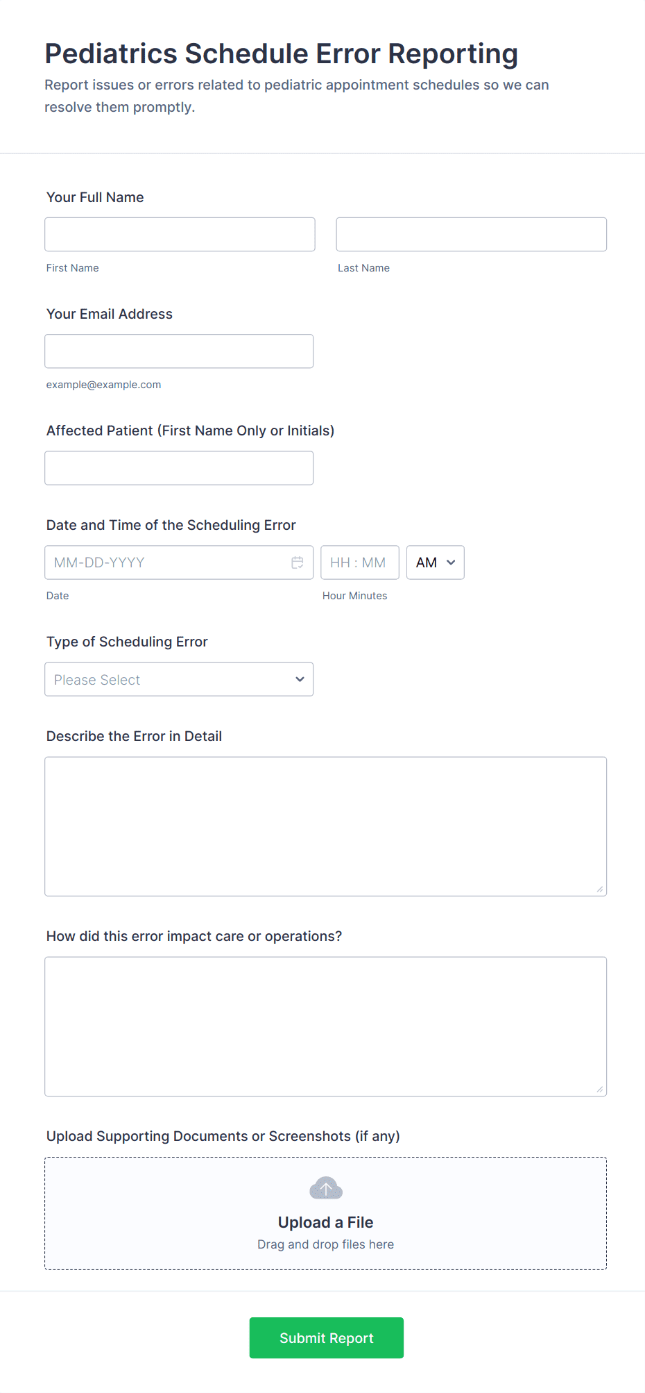 Pediatrics Schedule Error Reporting Form Template | Jotform