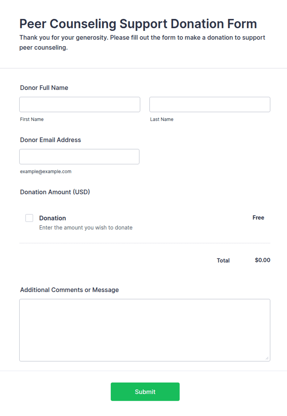 Peer Counseling Support Donation Form Template | Jotform