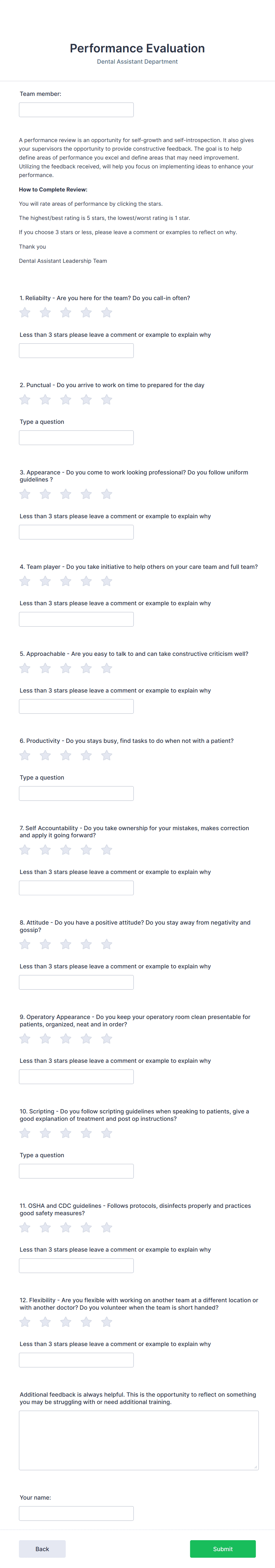 Peer Evaluation - Dental Assistant Form Template | Jotform