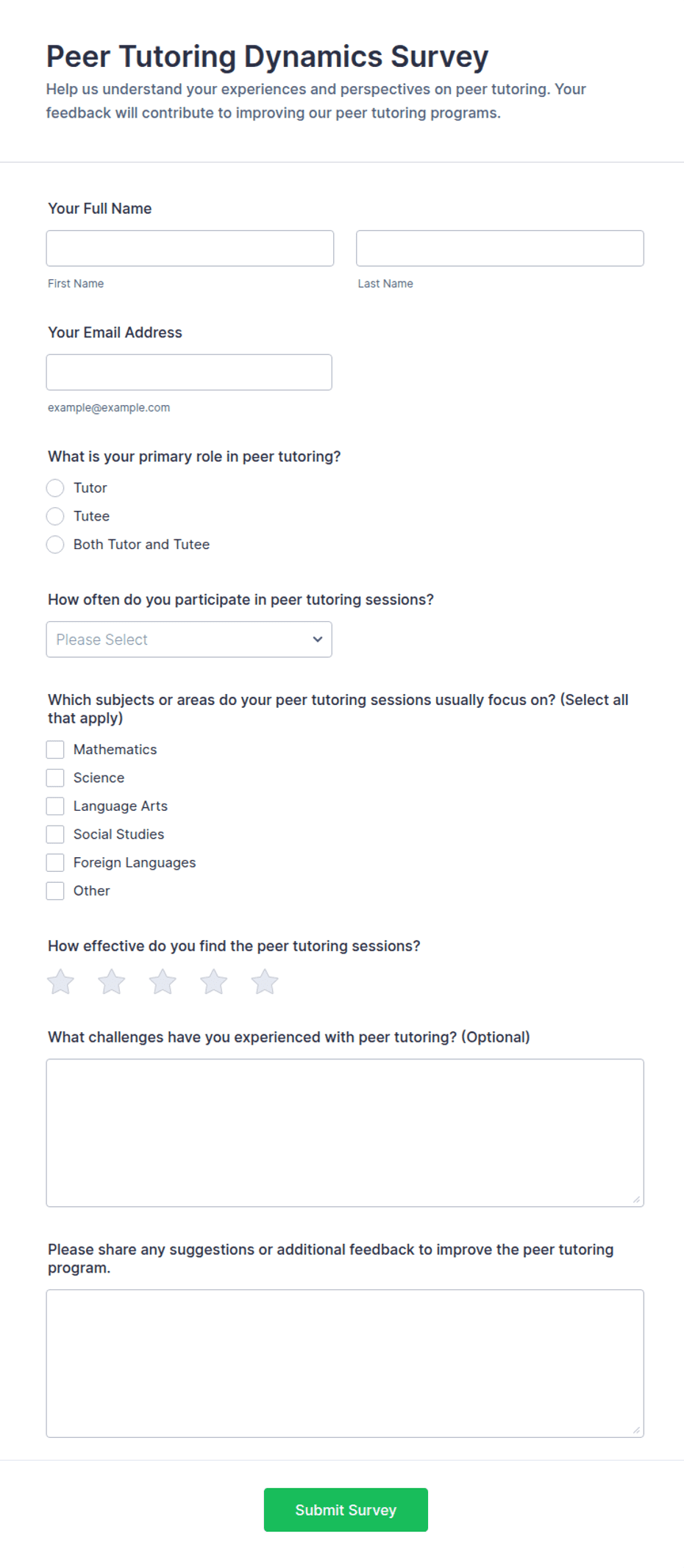Peer Tutoring Dynamics Survey Form Template | Jotform
