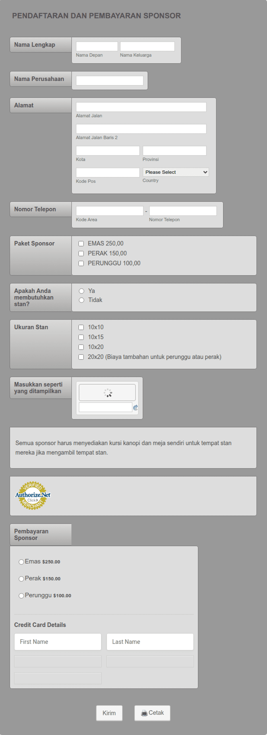 Pendaftaran dan Pembayaran Sponsor Template Formulir | Jotform