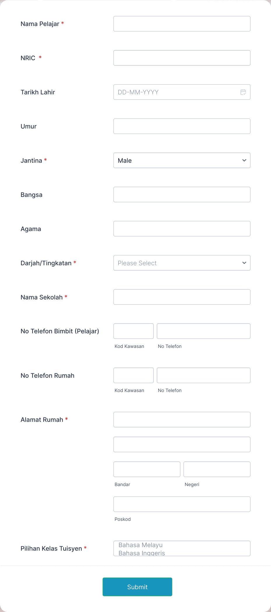 Pendaftaran Kelas Tuisyen Form Template | Jotform