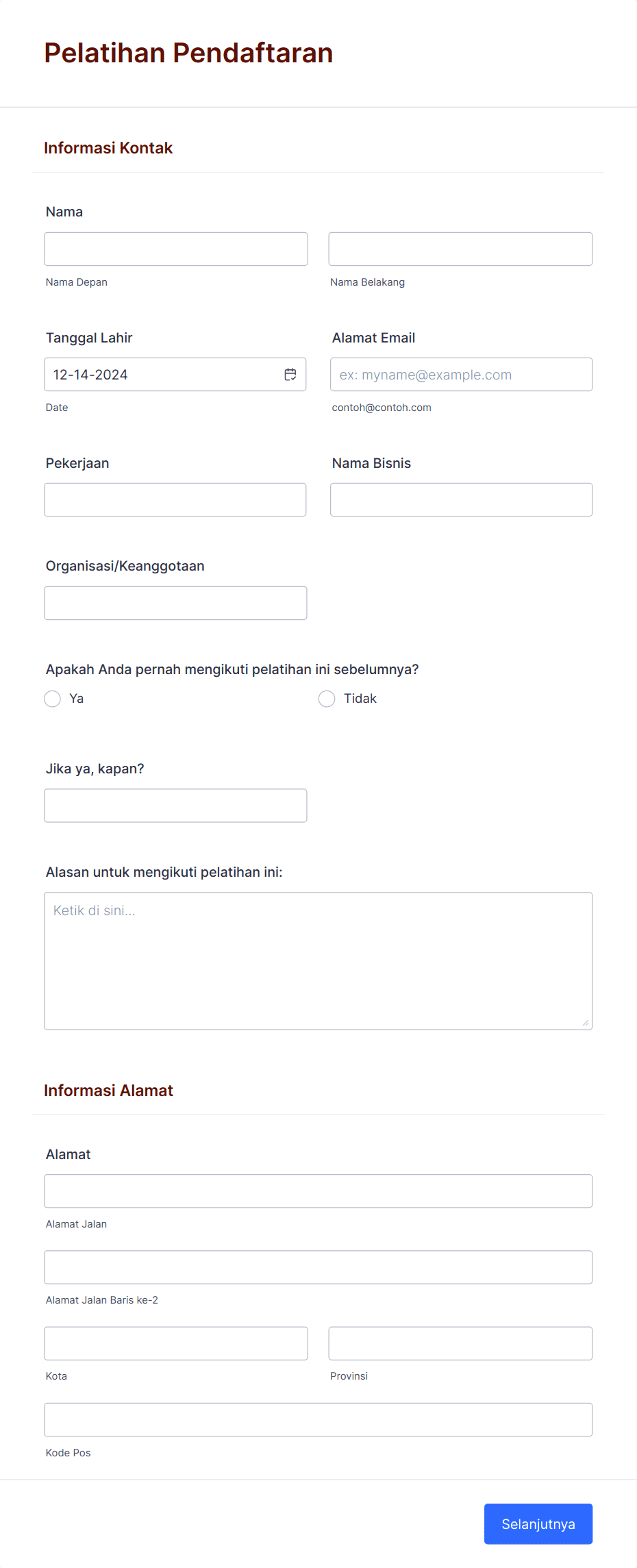 Pendaftaran Pelatihan Template Formulir | Jotform