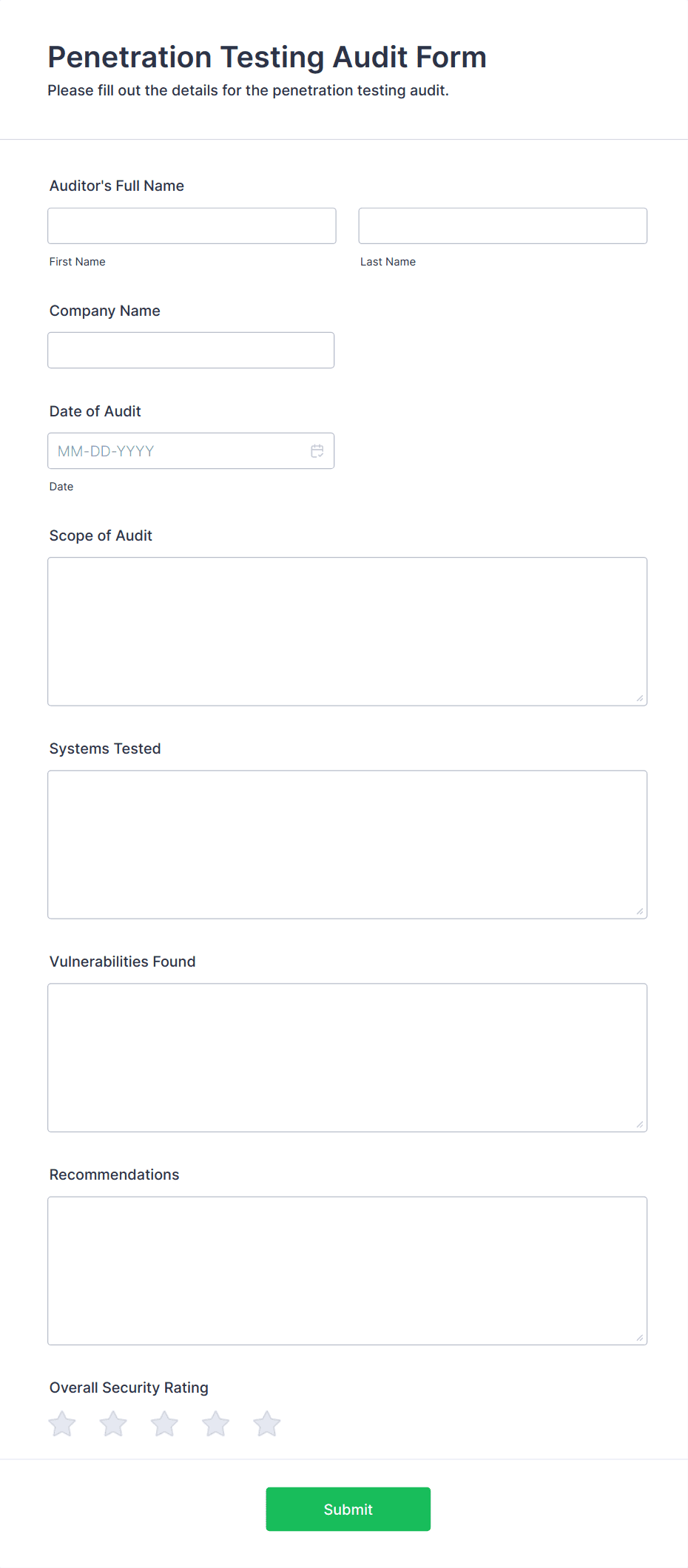 Penetration Testing Audit Form Template | Jotform