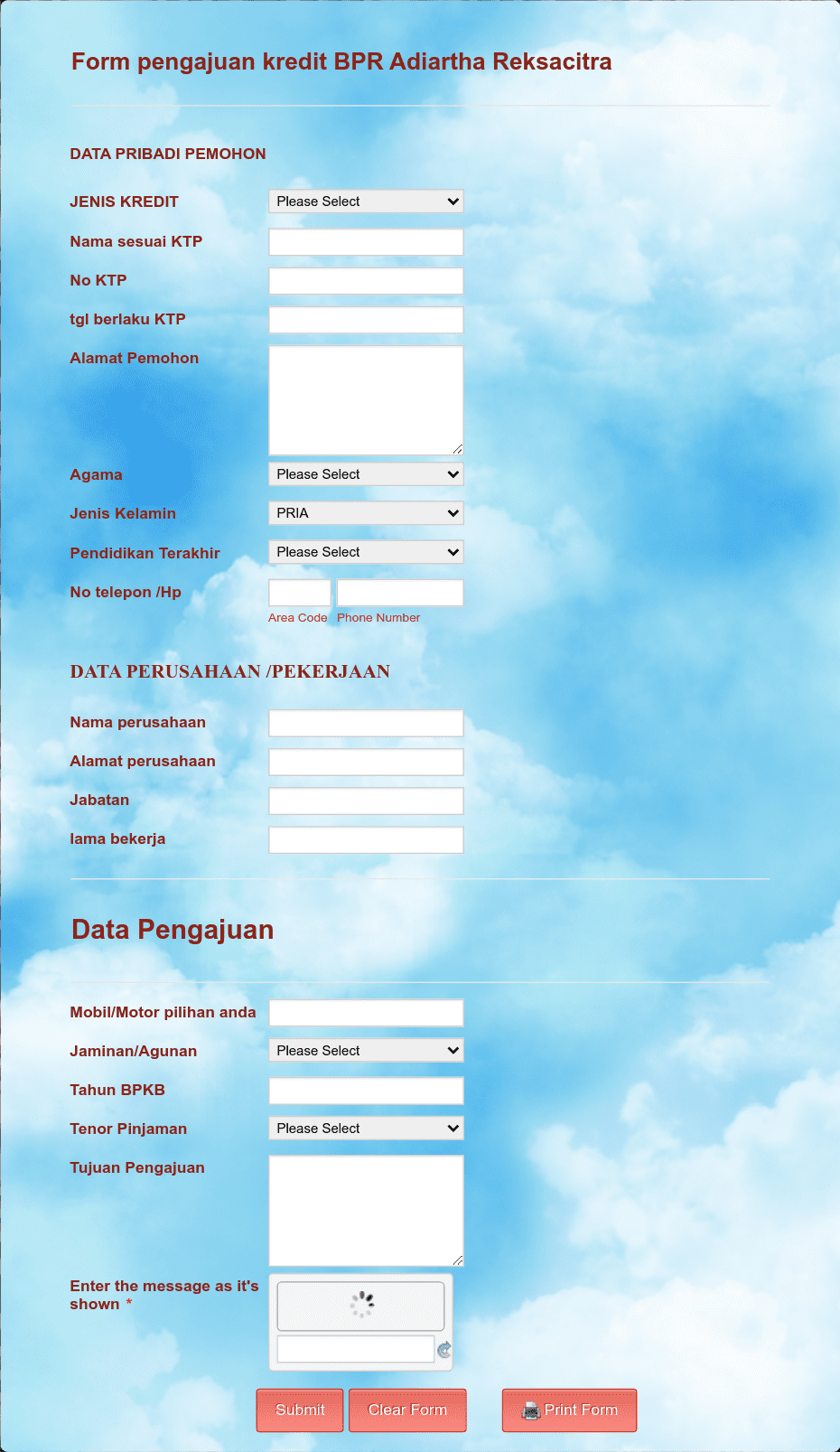 Formulir Aplikasi Kredit Template Formulir | Jotform