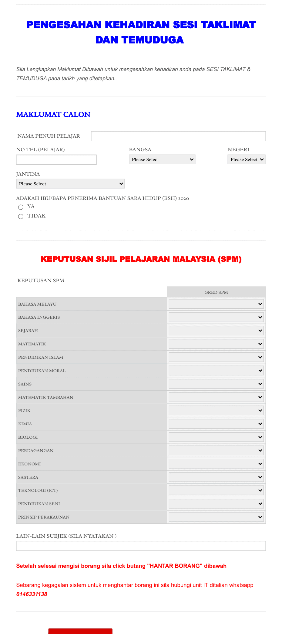 PENGESAHAN KEHADIRAN TAKLIMAT & TEMUDUGA Form Template | Jotform