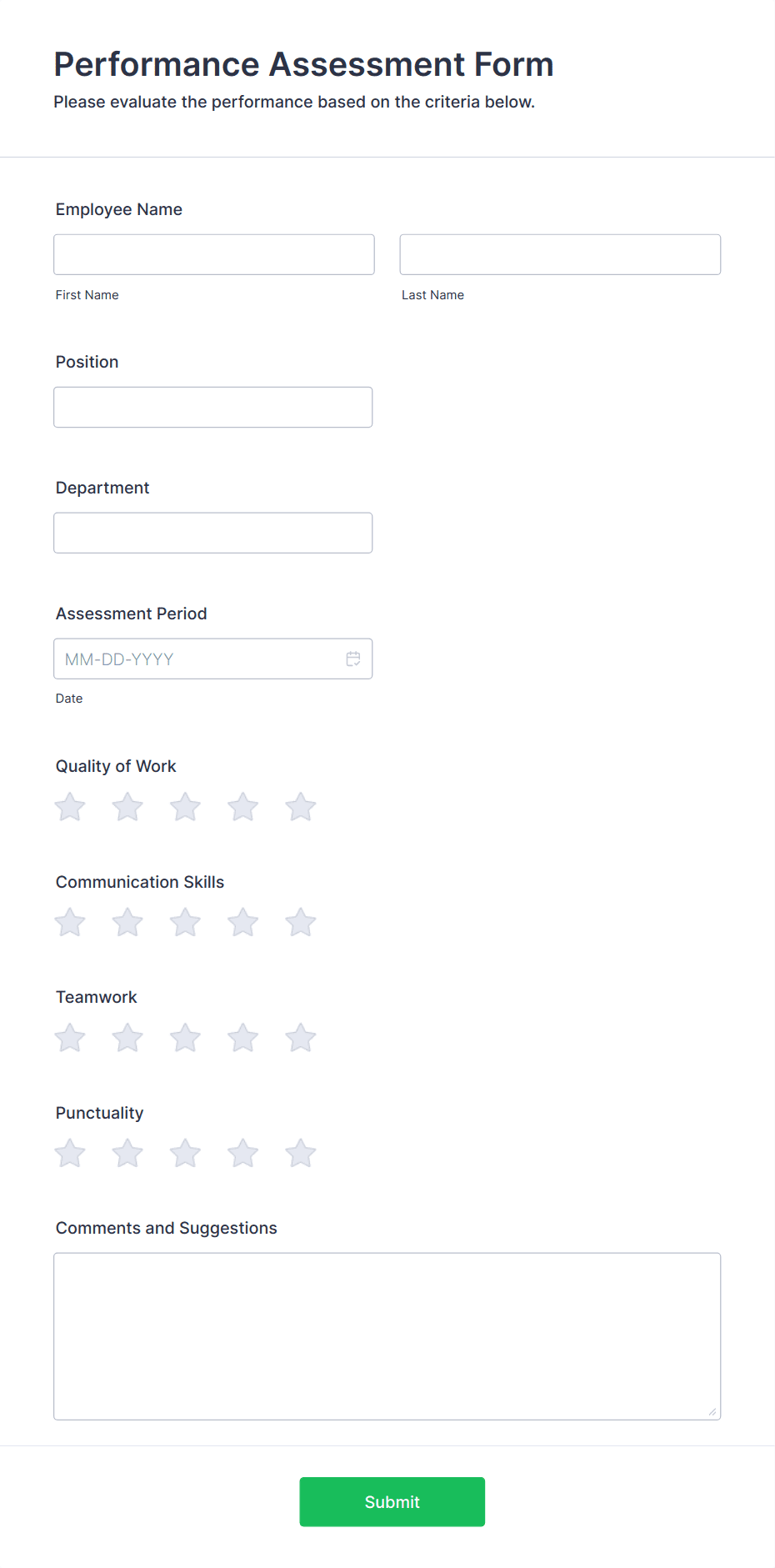Performance Assessment Form Template | Jotform