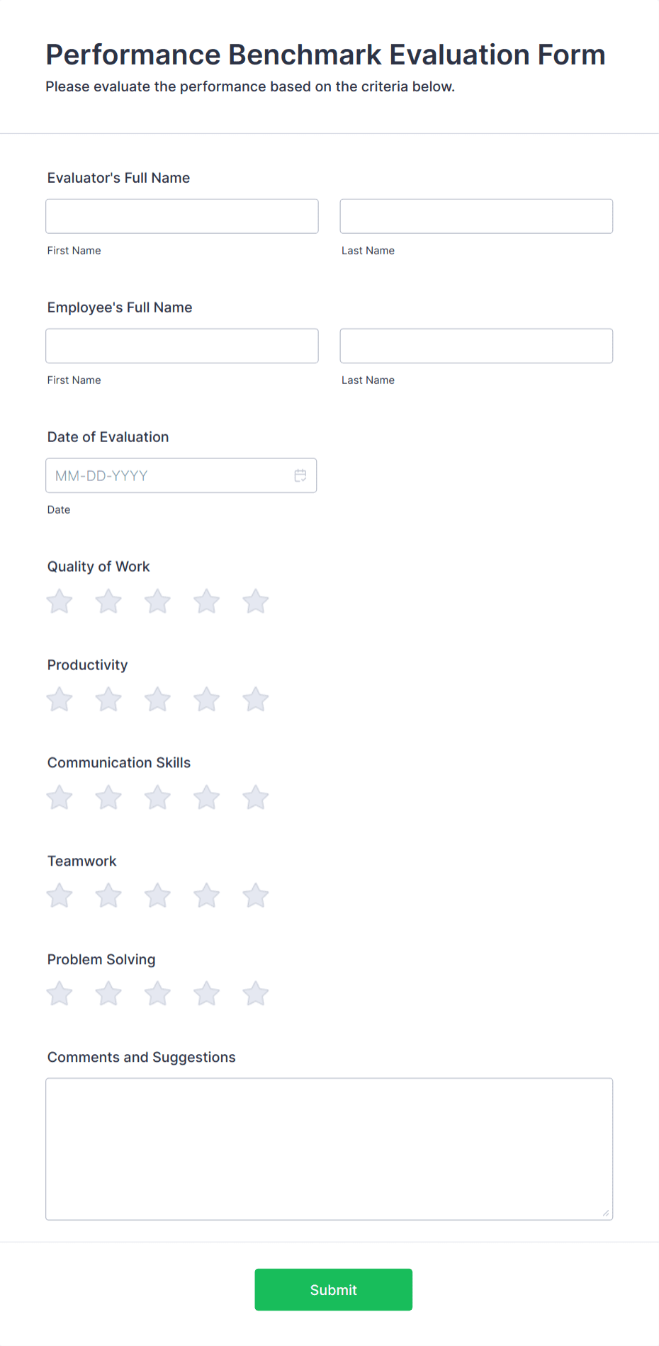 Performance Benchmark Evaluation Form Template | Jotform