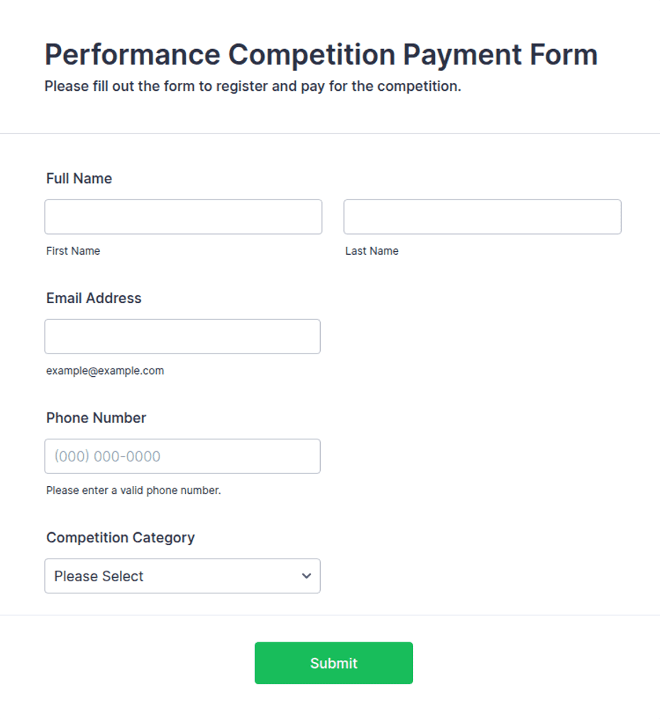 Performance Competition Payment Form Template | Jotform