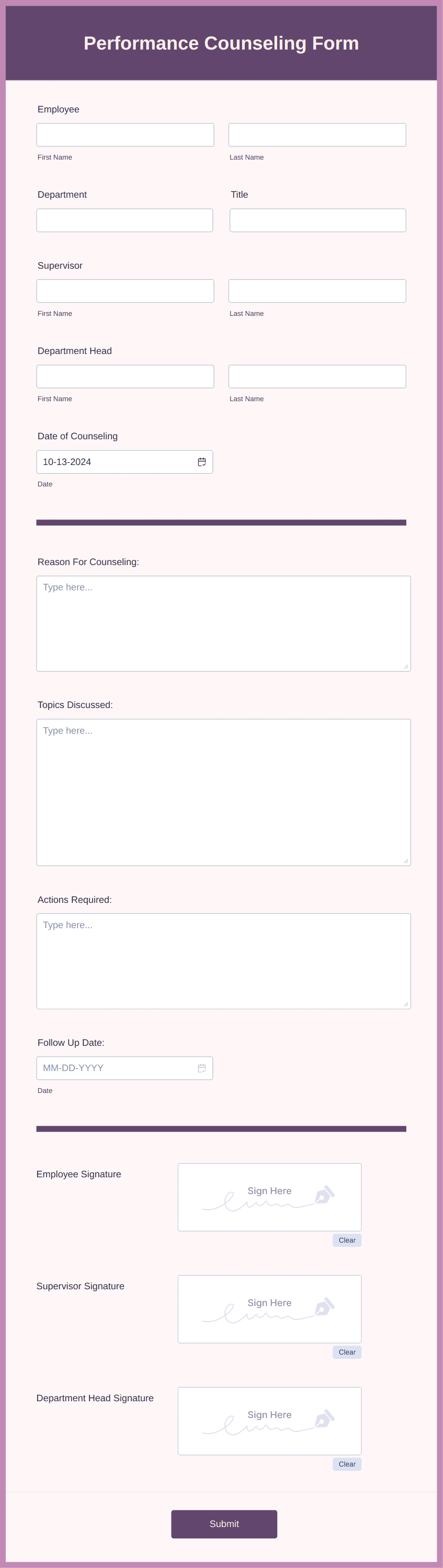 Performance Counseling Form Template | Jotform