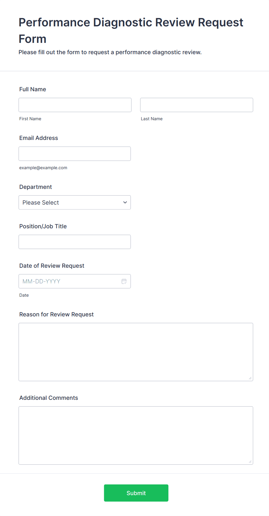 Performance Diagnostic Review Request Form Template | Jotform