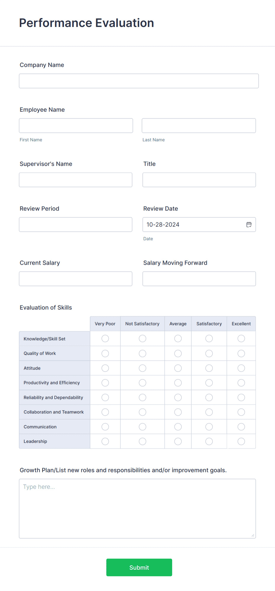 Performance Evaluation Form Template | Jotform