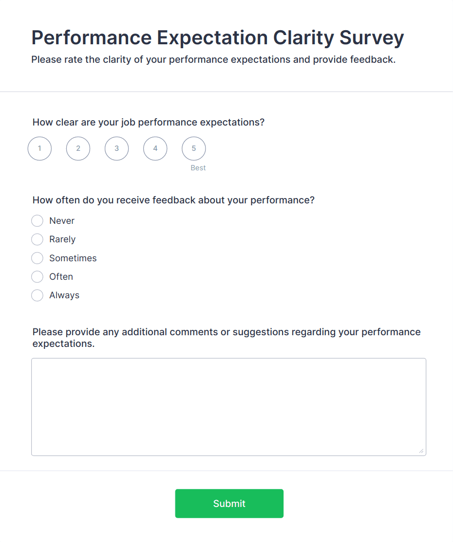 Performance Expectation Clarity Survey Form Template | Jotform