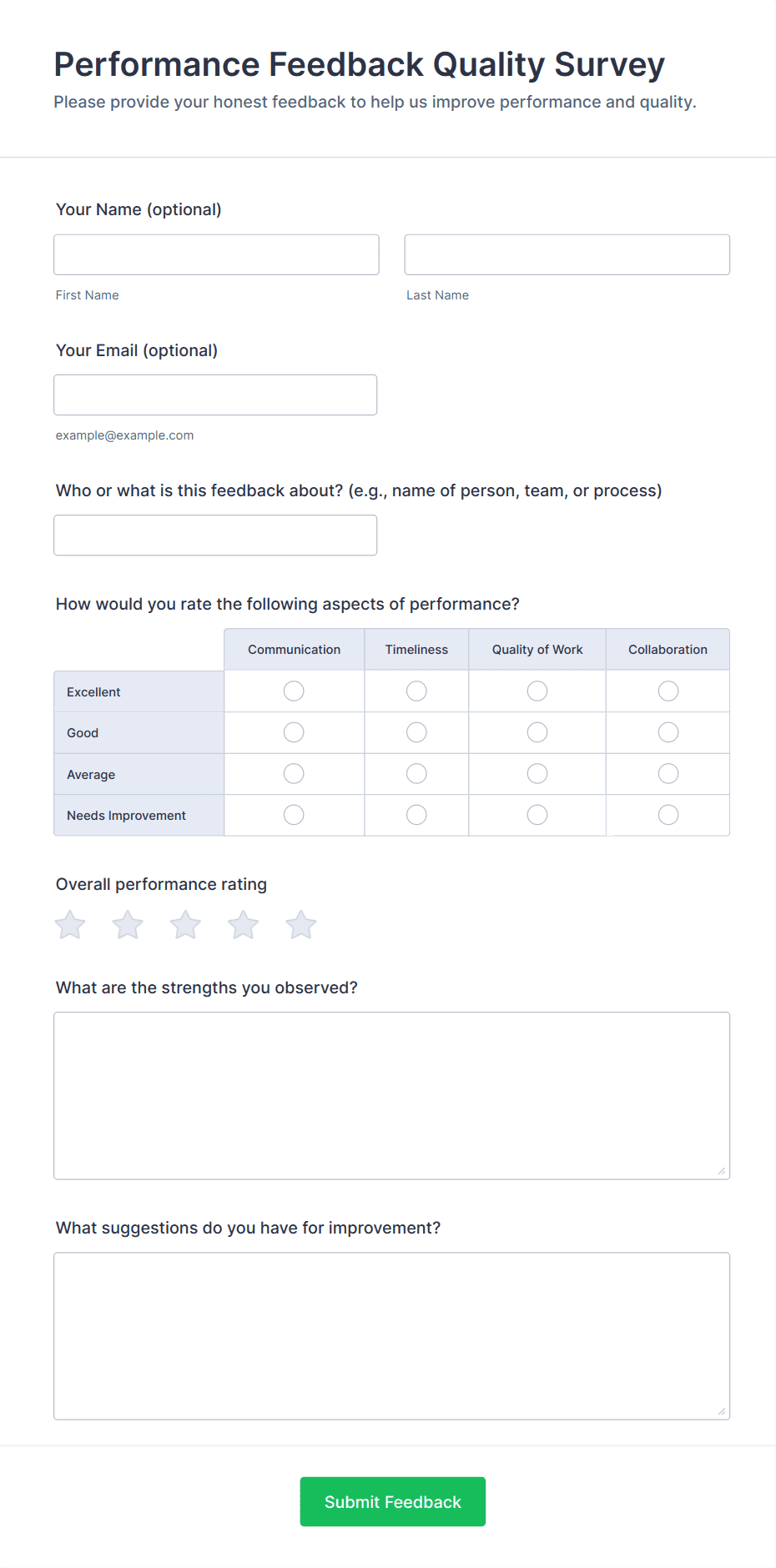 Performance Feedback Quality Survey Form Template | Jotform