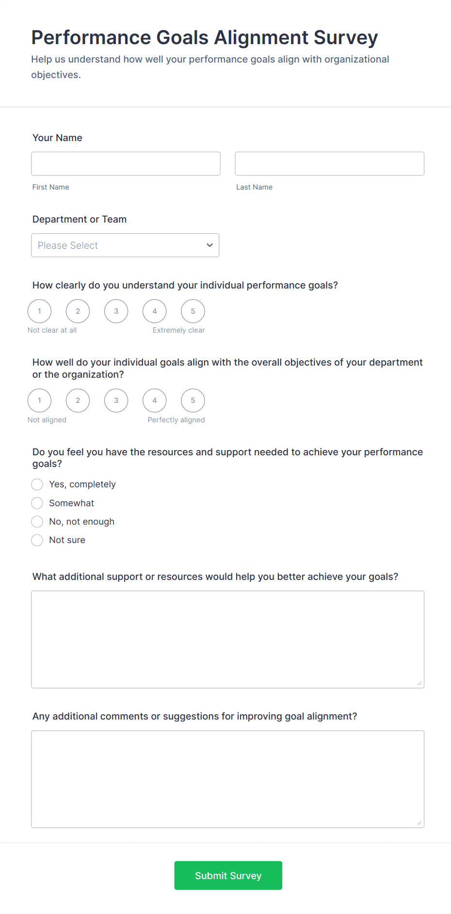 Performance Goals Alignment Survey Form Template | Jotform